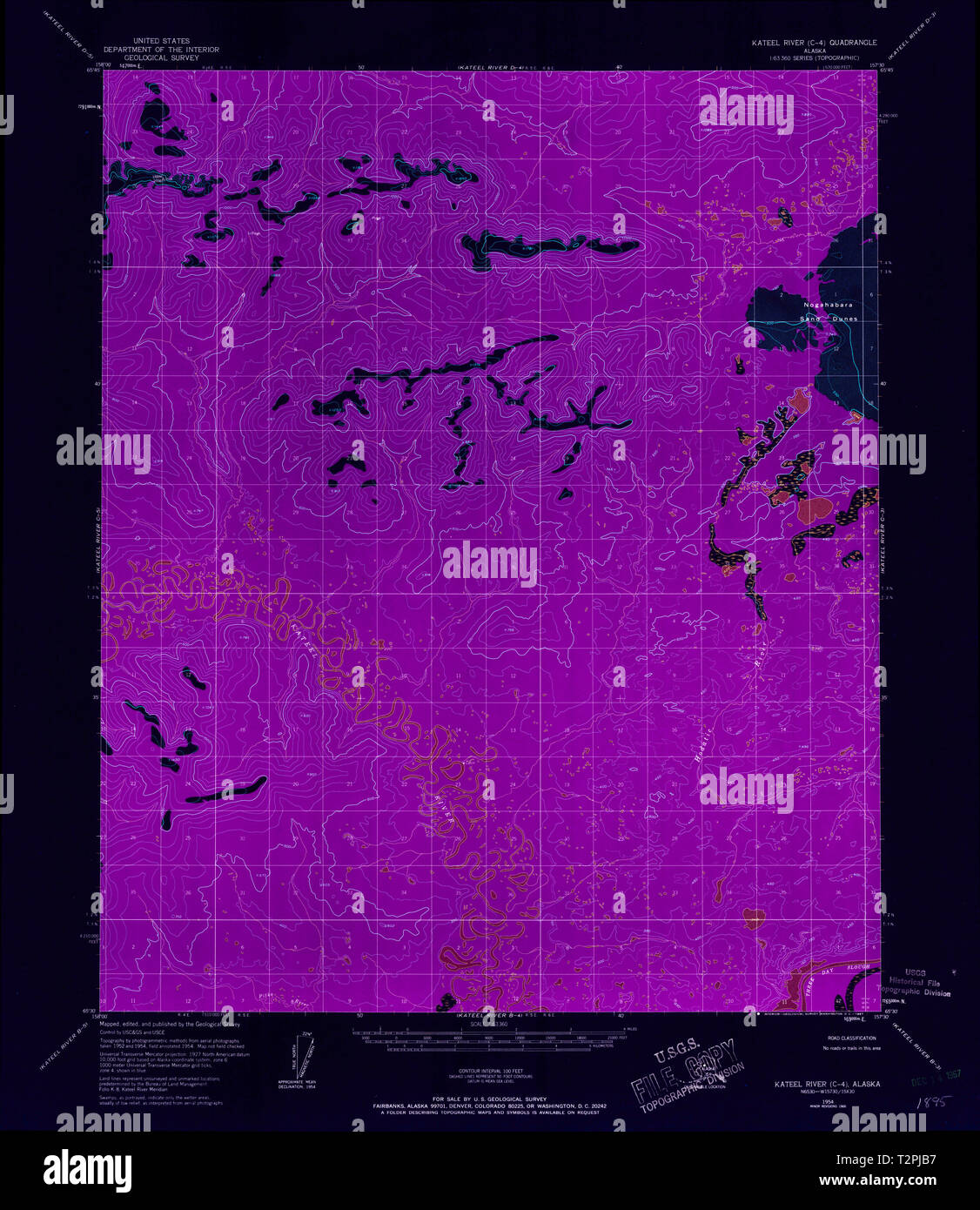 USGS TOPO Map Alaska AK Kateel River C-4 356541 1954 63360 Inverted ...