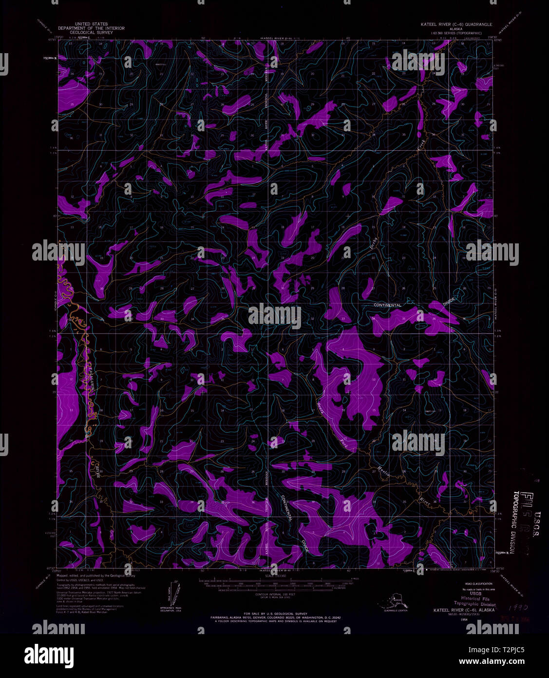 USGS TOPO Map Alaska AK Kateel River C-6 356546 1954 63360 Inverted ...