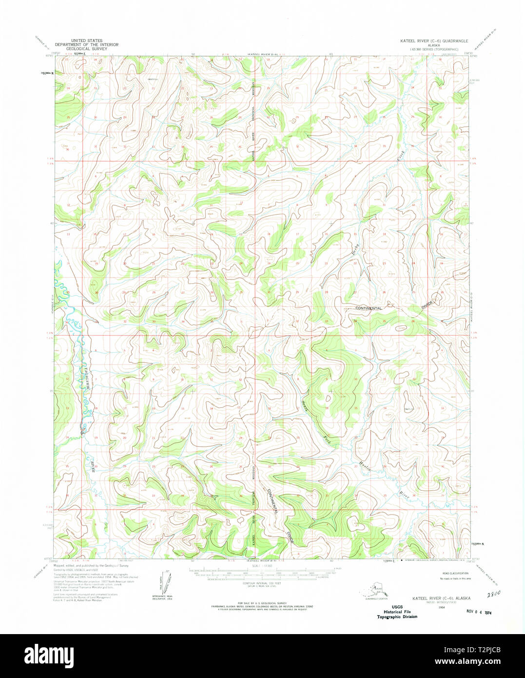 USGS TOPO Map Alaska AK Kateel River C-6 356547 1954 63360 Restoration ...