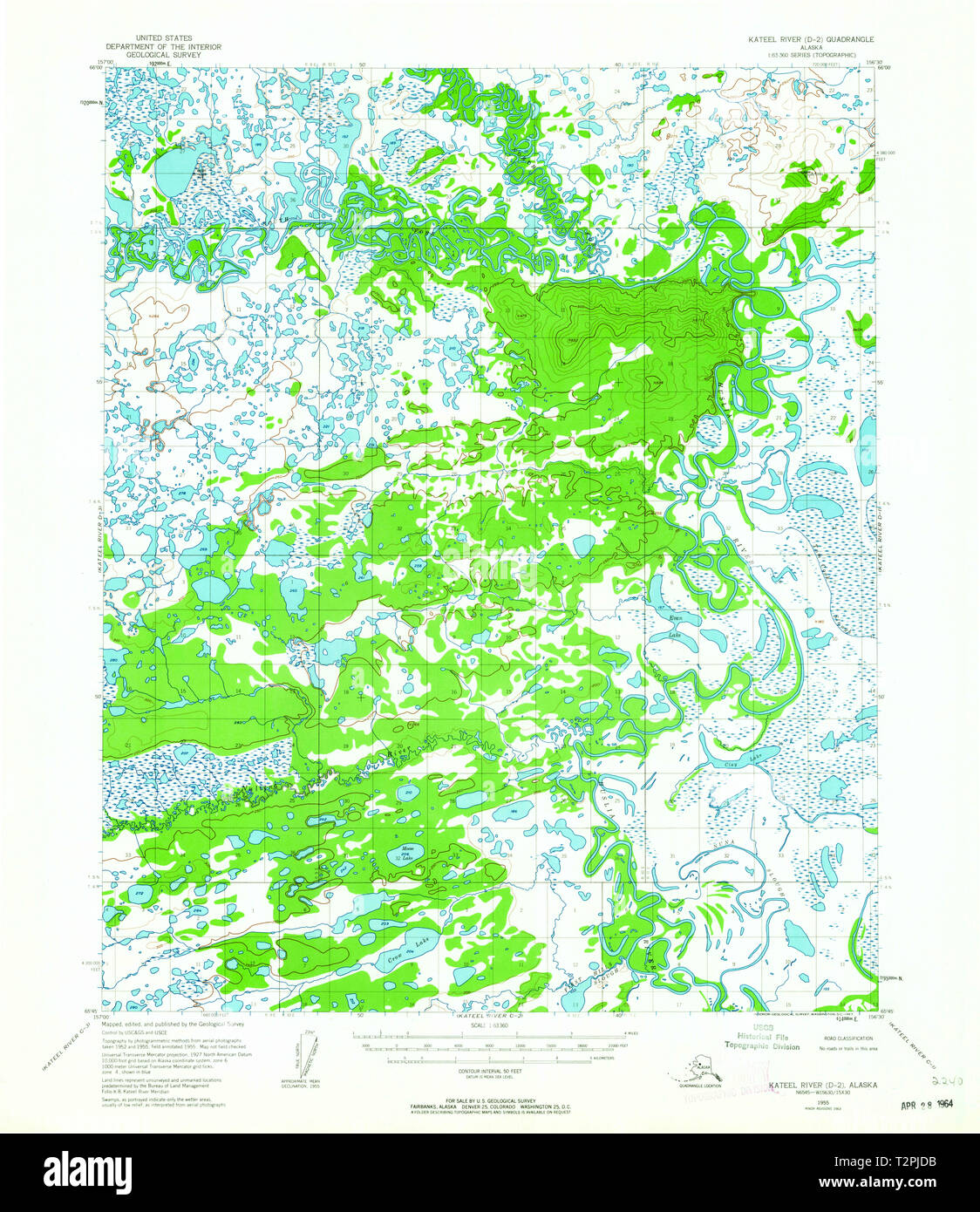 USGS TOPO Map Alaska AK Kateel River D-2 356550 1955 63360 Restoration ...