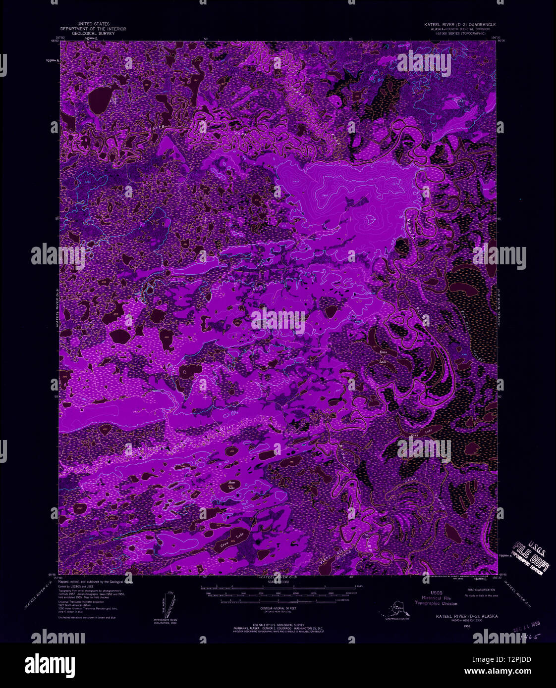 USGS TOPO Map Alaska AK Kateel River D-2 356551 1955 63360 Inverted ...