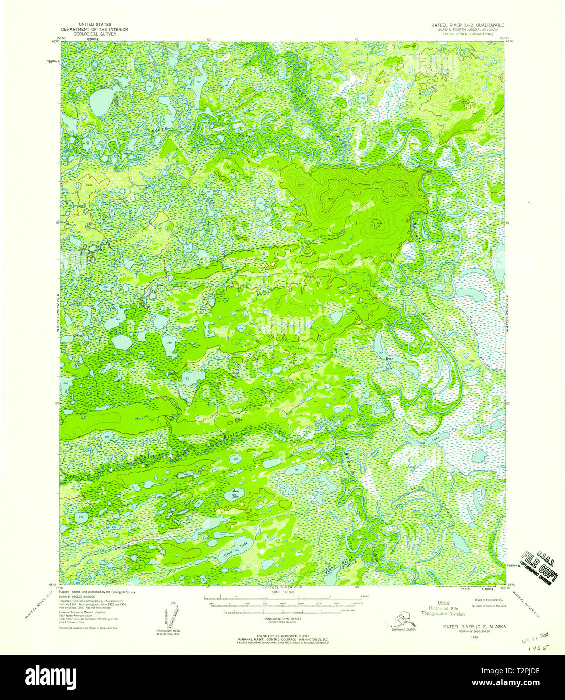 USGS TOPO Map Alaska AK Kateel River D-2 356551 1955 63360 Restoration ...