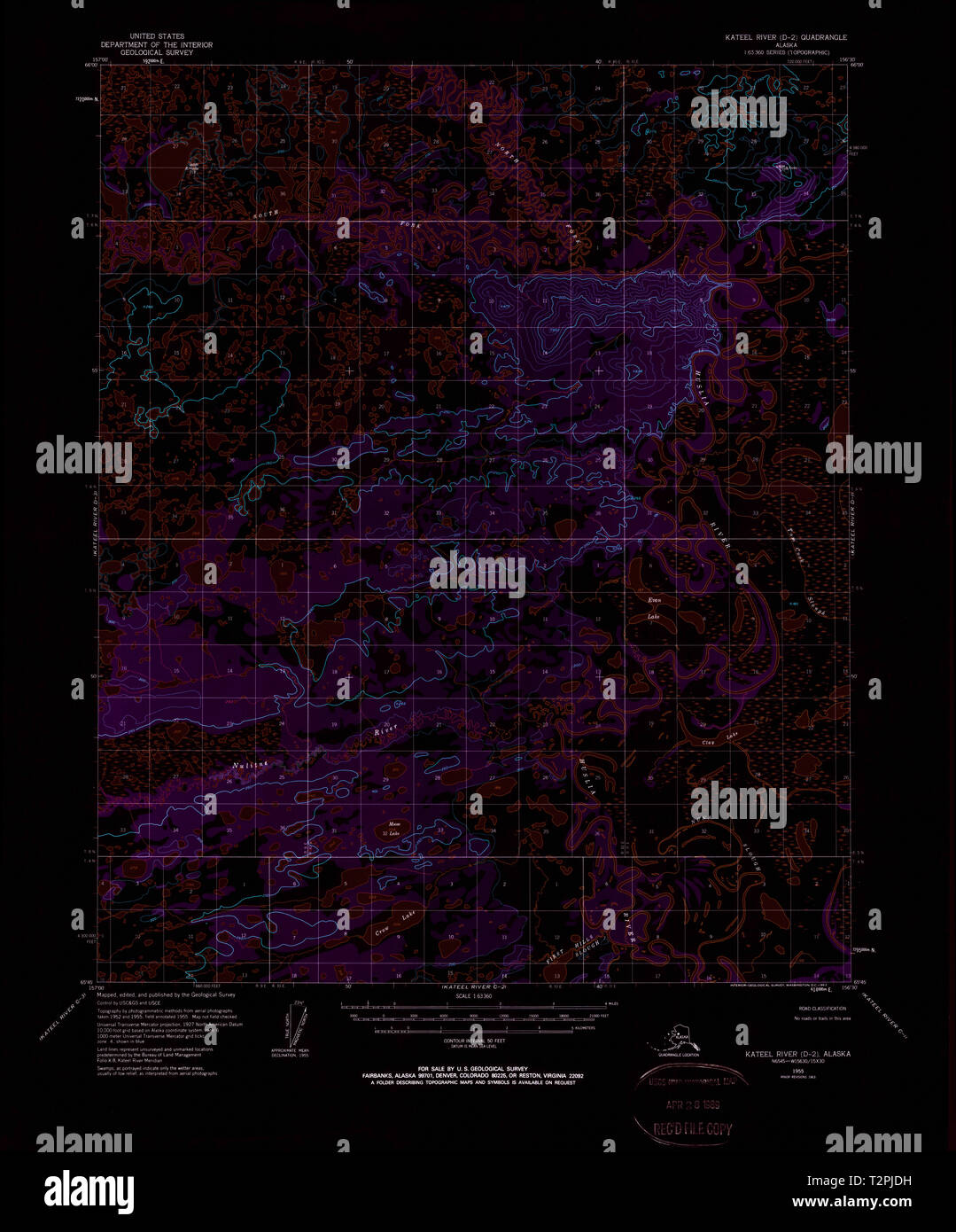 USGS TOPO Map Alaska AK Kateel River D-2 356552 1955 63360 Inverted ...