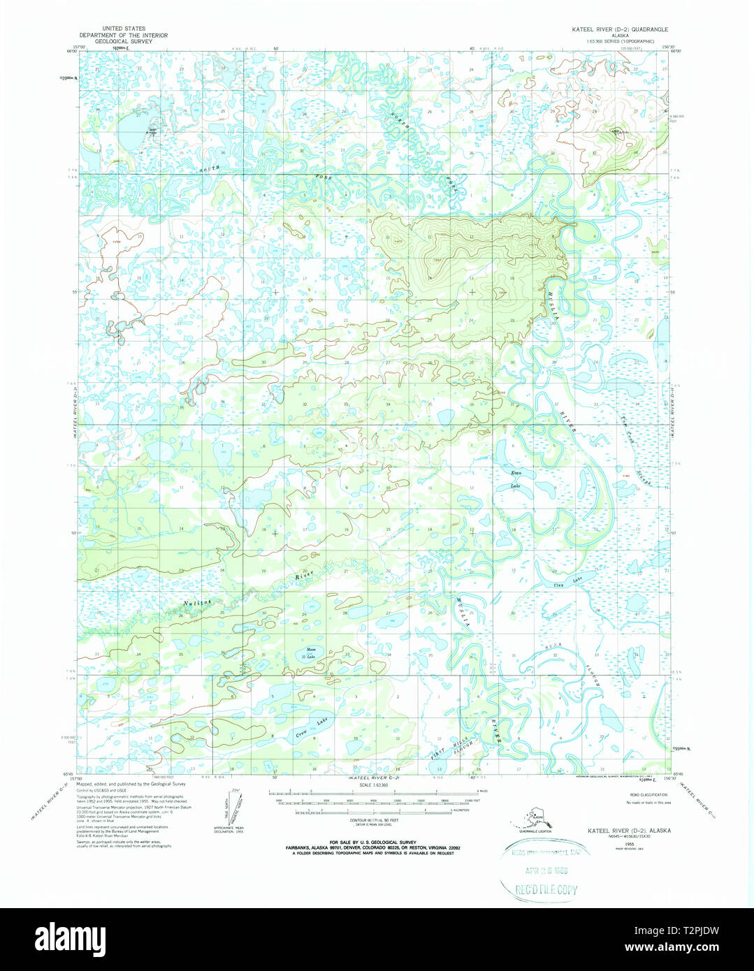 USGS TOPO Map Alaska AK Kateel River D-2 356552 1955 63360 Restoration ...