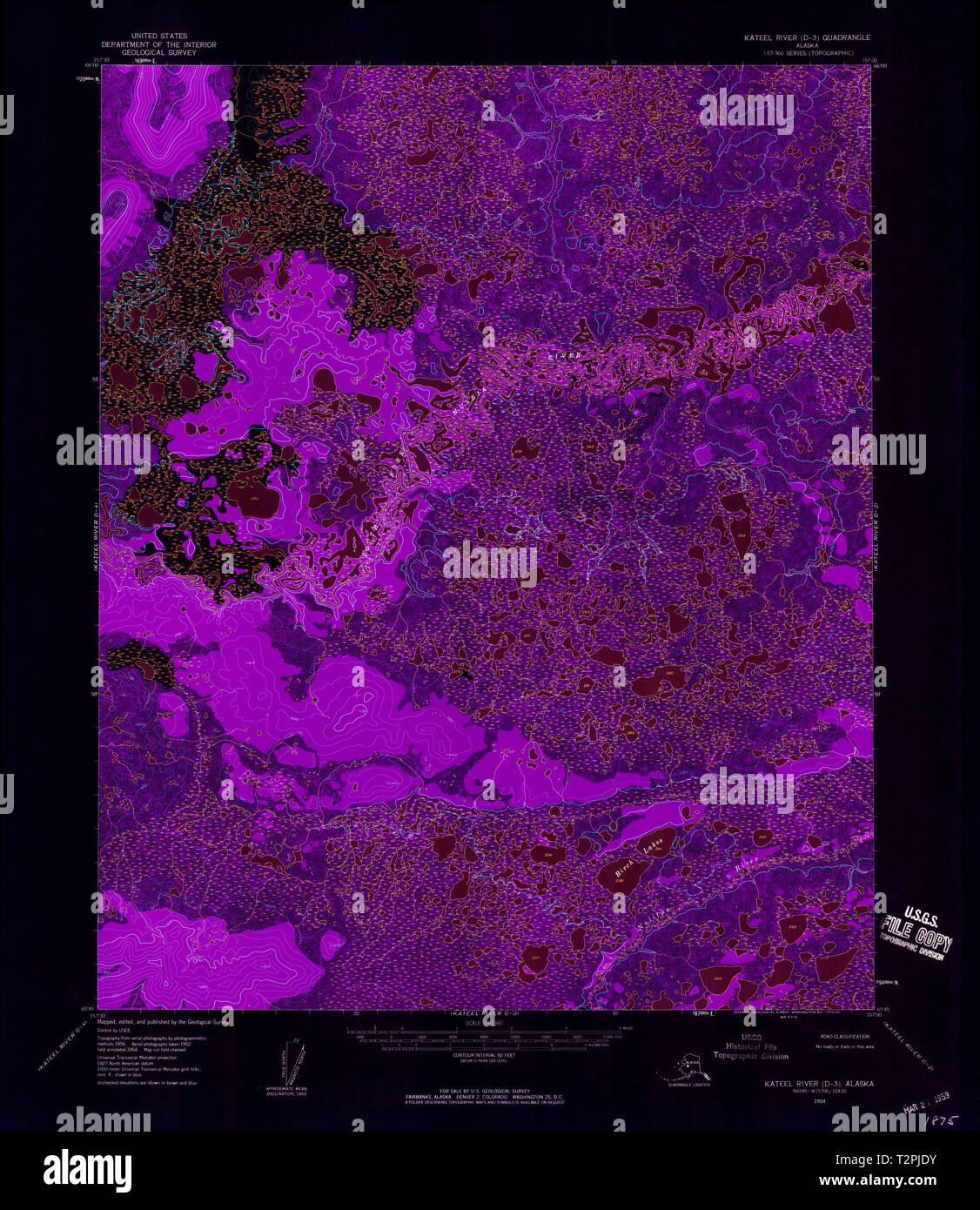 USGS TOPO Map Alaska AK Kateel River D-3 356553 1954 63360 Inverted ...
