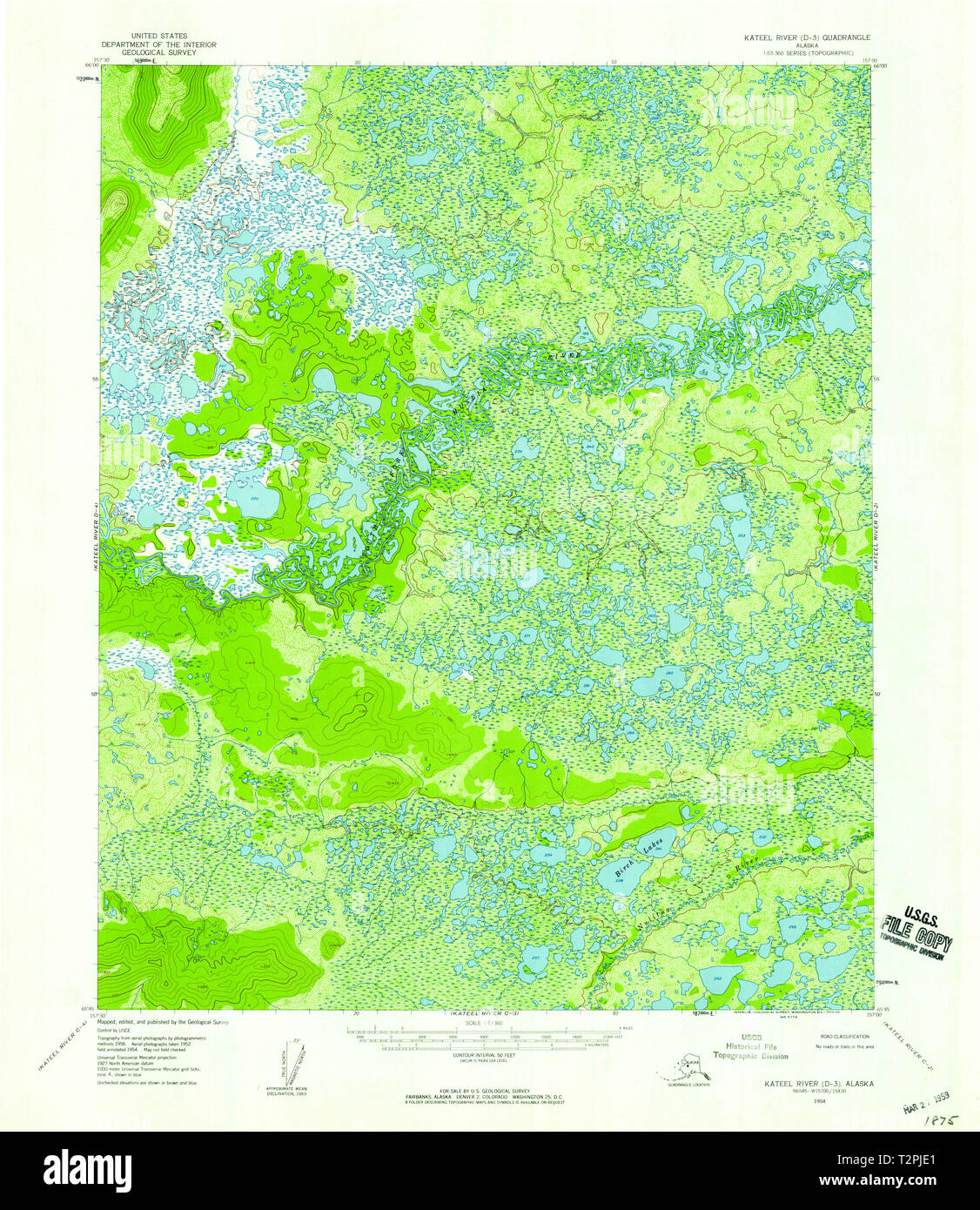 USGS TOPO Map Alaska AK Kateel River D-3 356553 1954 63360 Restoration ...