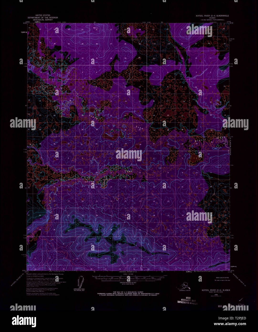 USGS TOPO Map Alaska AK Kateel River D-4 356556 1954 63360 Inverted ...