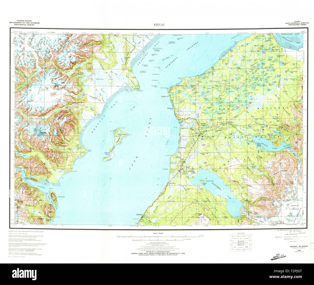 USGS TOPO Map Alaska AK Kenai 361030 1958 250000 Restoration Stock ...