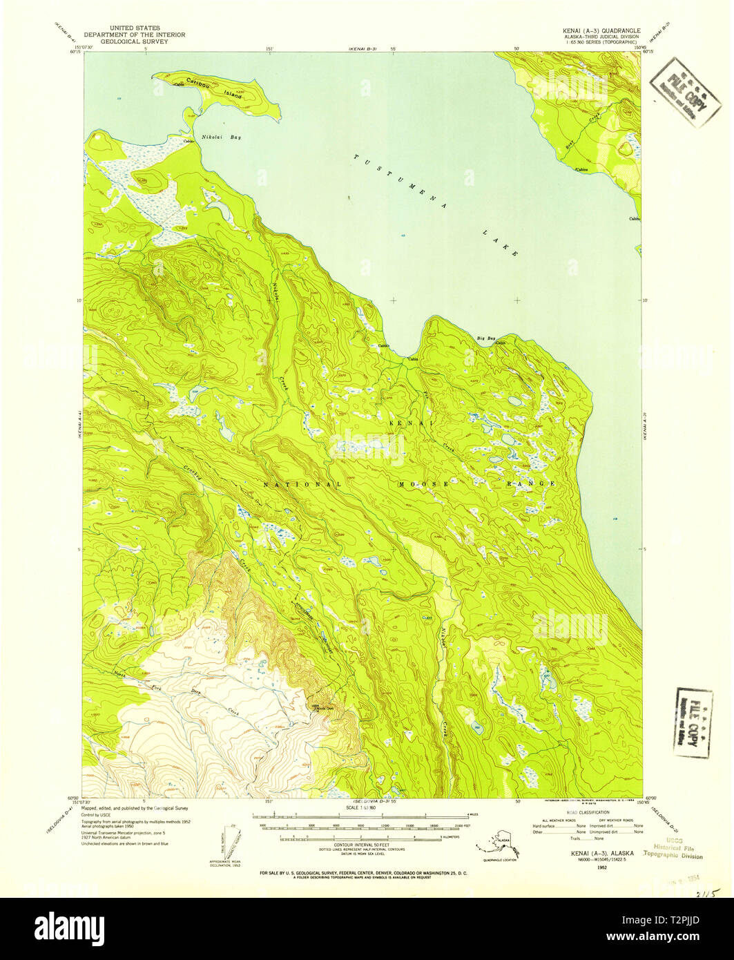 USGS TOPO Map Alaska AK Kenai A-3 356569 1952 63360 Restoration Stock ...