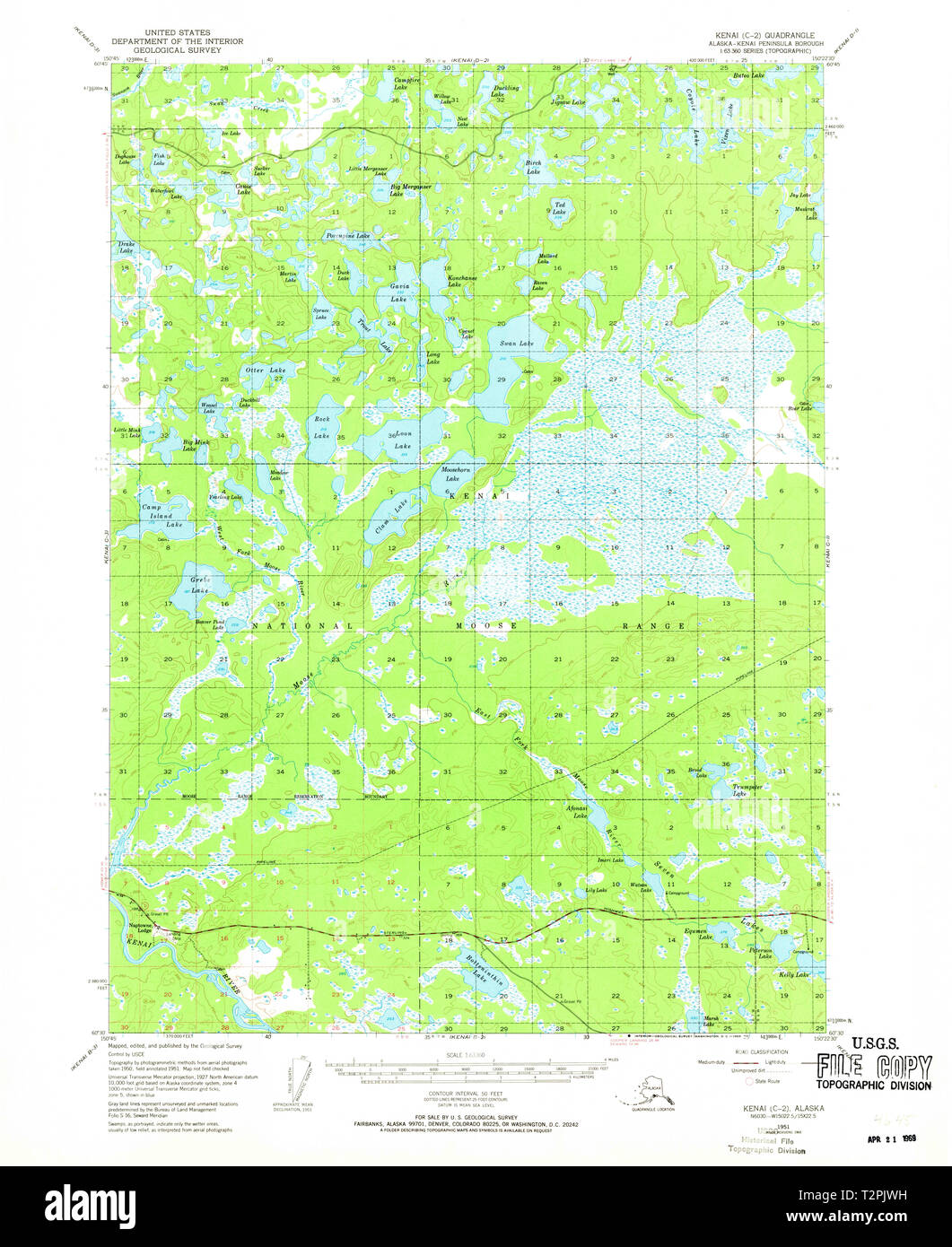 USGS TOPO Map Alaska AK Kenai C-2 356611 1951 63360 Restoration Stock ...