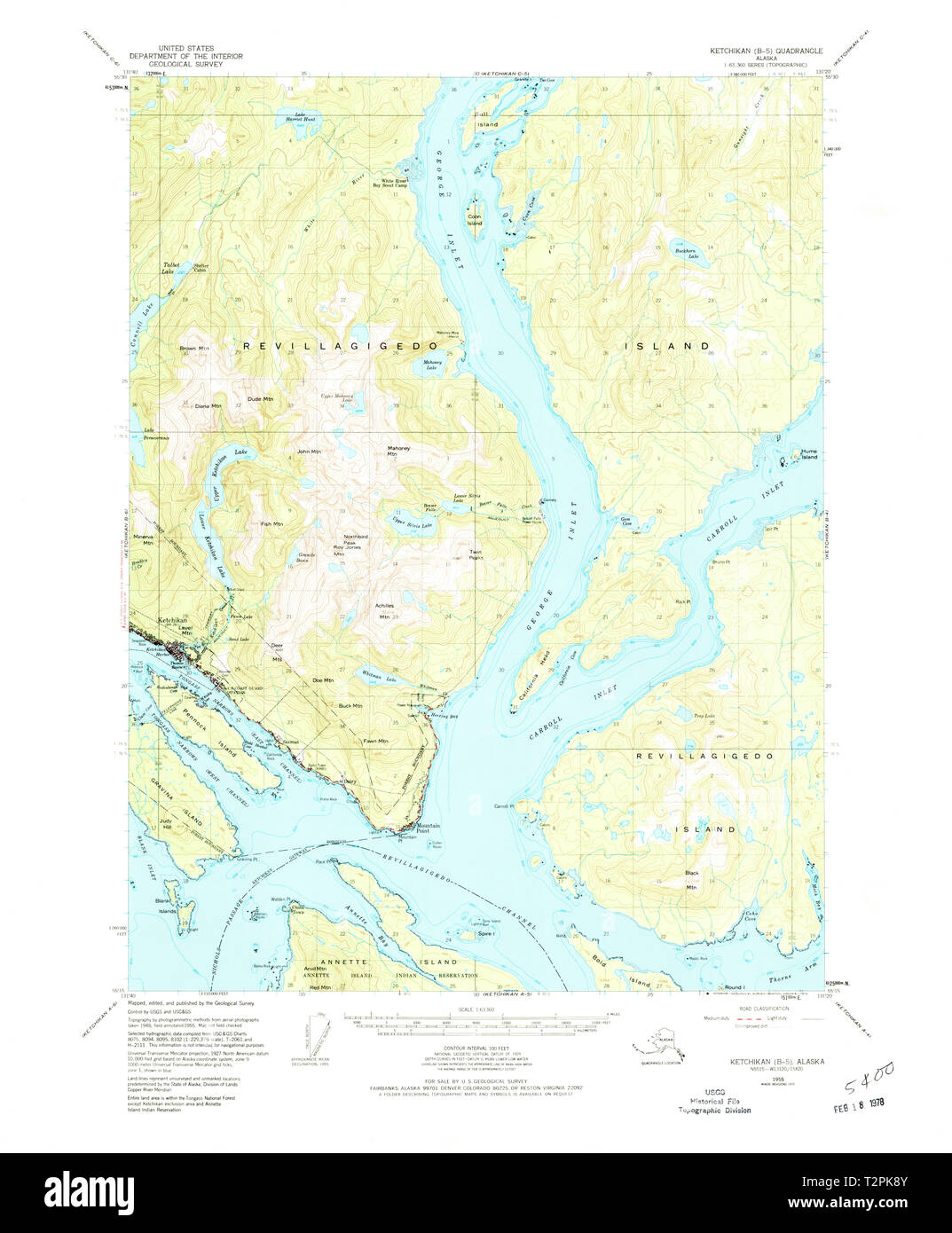 USGS TOPO Map Alaska AK Ketchikan B-5 356698 1955 63360 Restoration ...