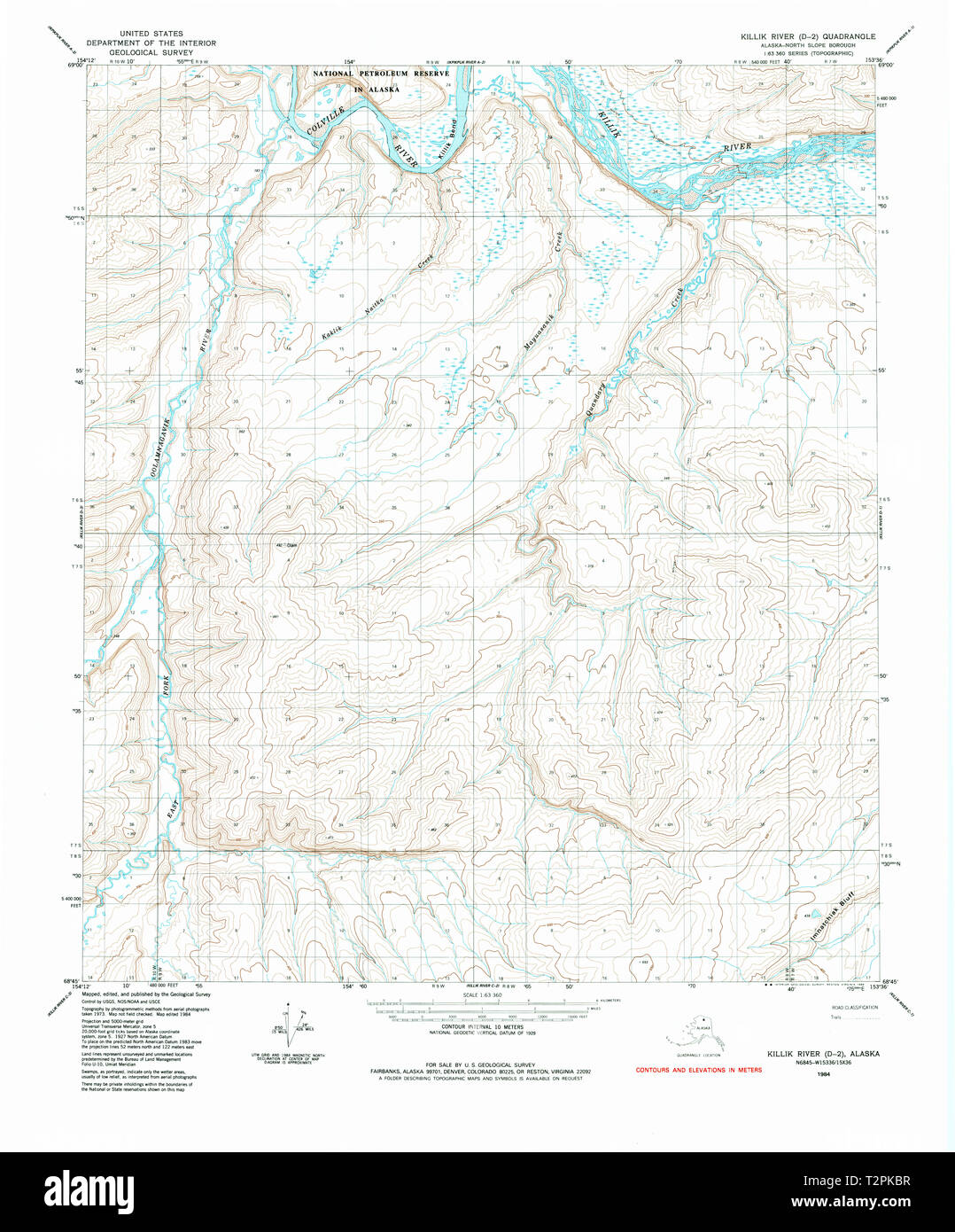 USGS TOPO Map Alaska AK Killik River D-2 356769 1984 63360 Restoration ...
