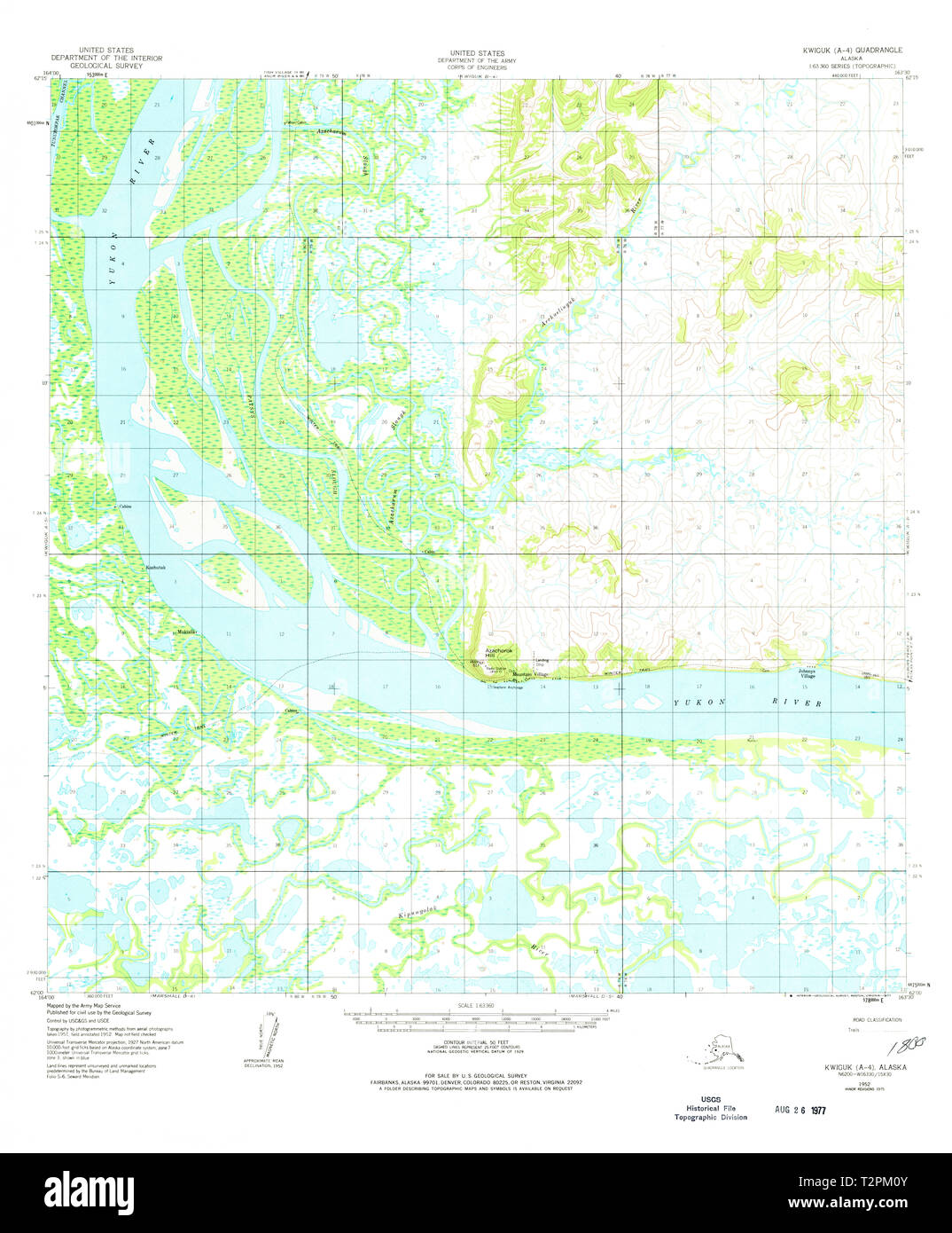 USGS TOPO Map Alaska AK Kwiguk A-4 356904 1952 63360 Restoration Stock ...