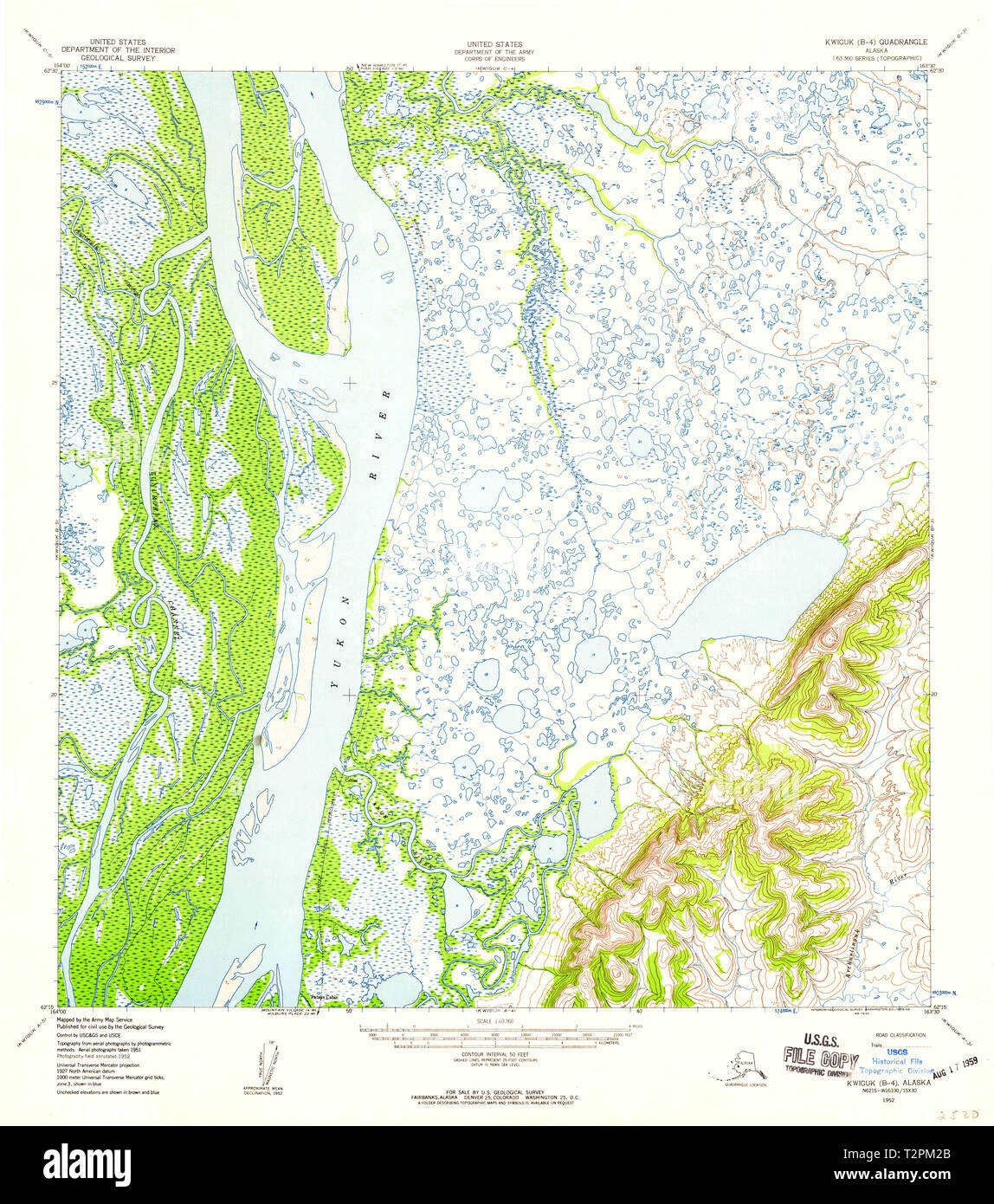 USGS TOPO Map Alaska AK Kwiguk B-4 356917 1952 63360 Restoration Stock ...