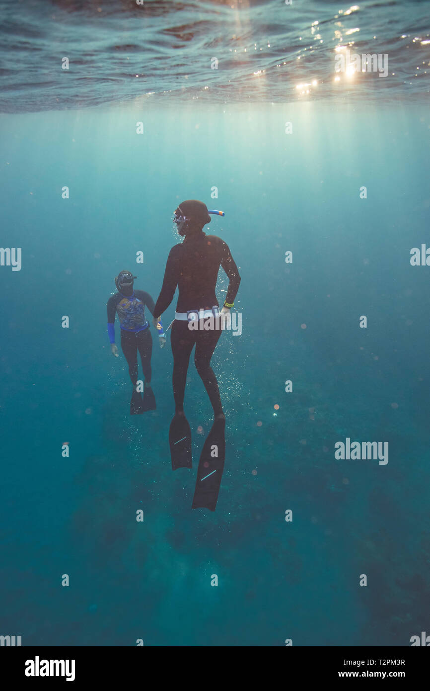 Female Free divers, Dominica, Caribbean Stock Photo - Alamy
