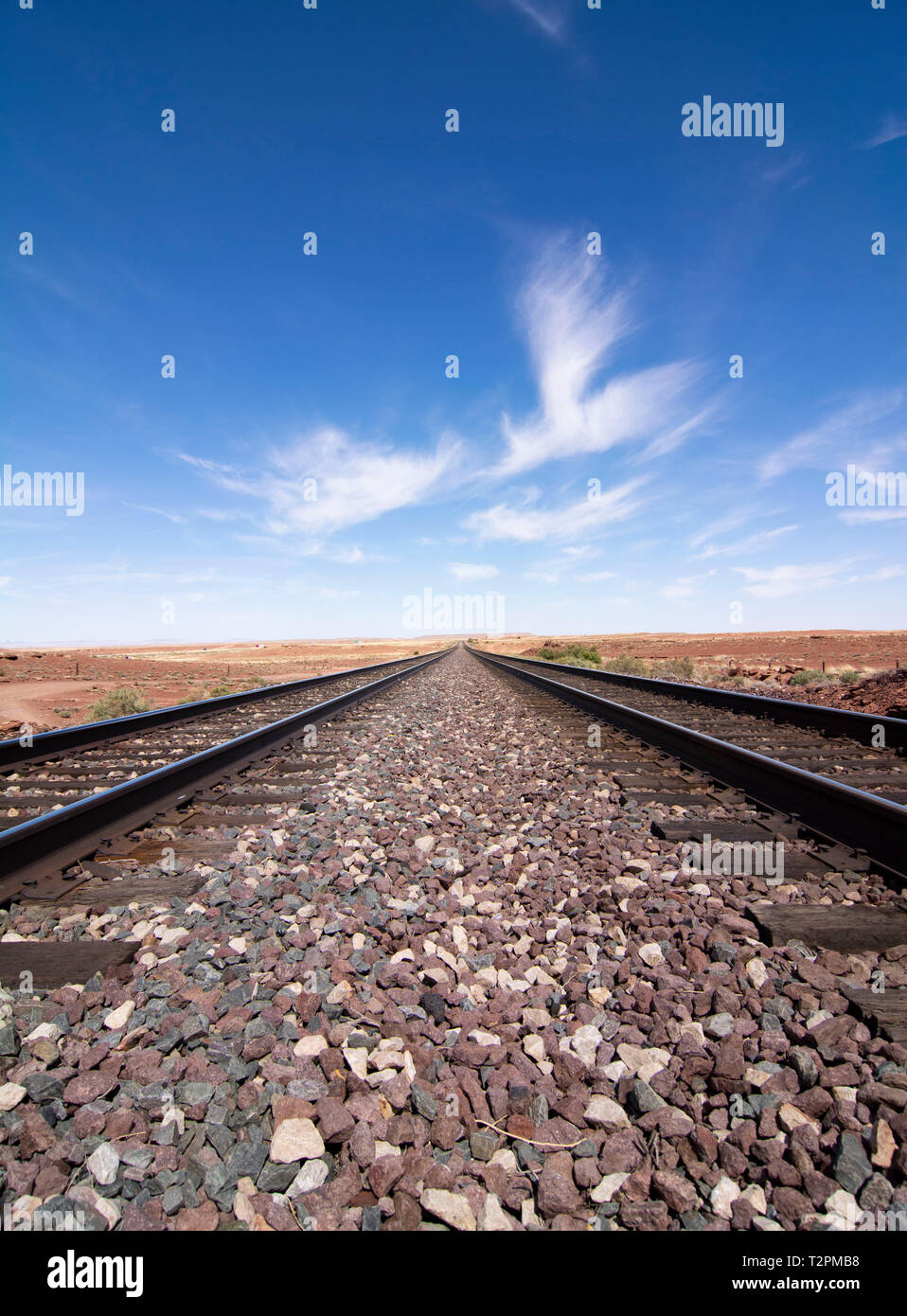 Railroad Tracks Approach Horizon in Desert in Arizona Stock Photo - Alamy