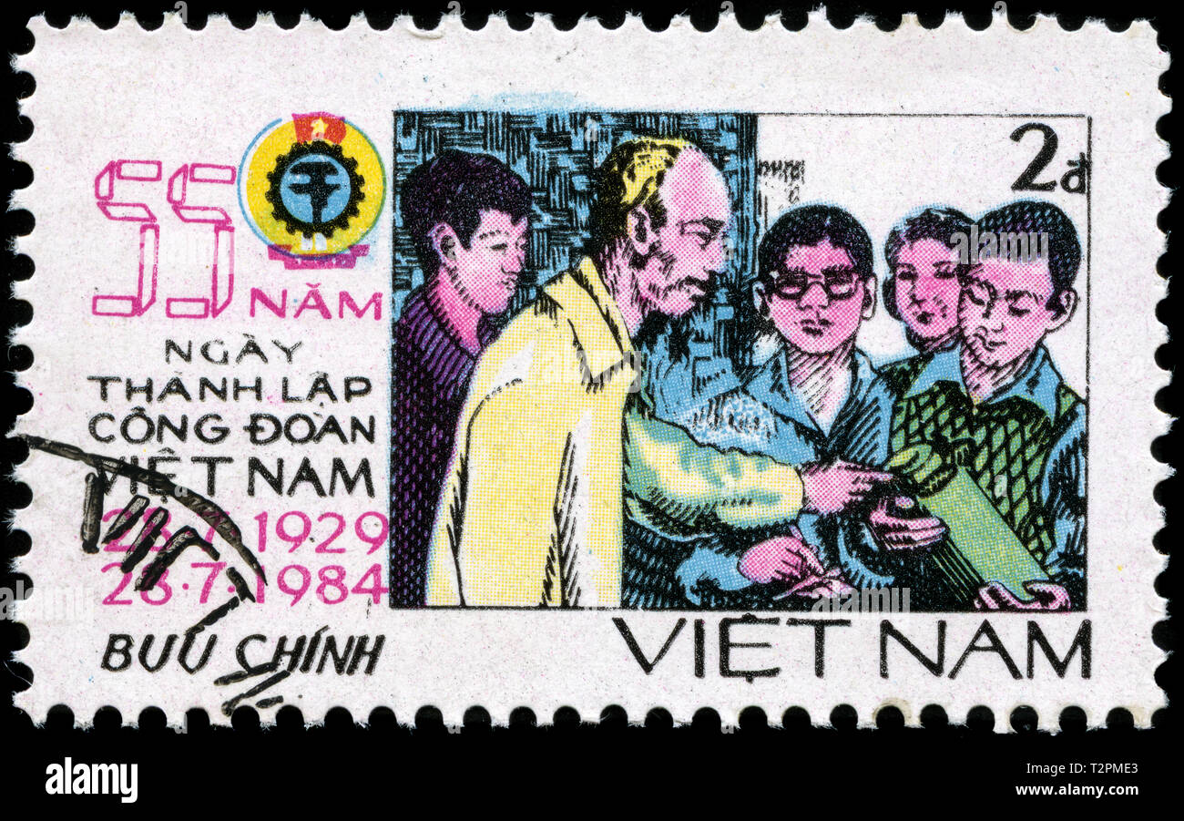 Postage stamp from Vietnam in the 55th Anniv.of Vietnamese Trade Union ...