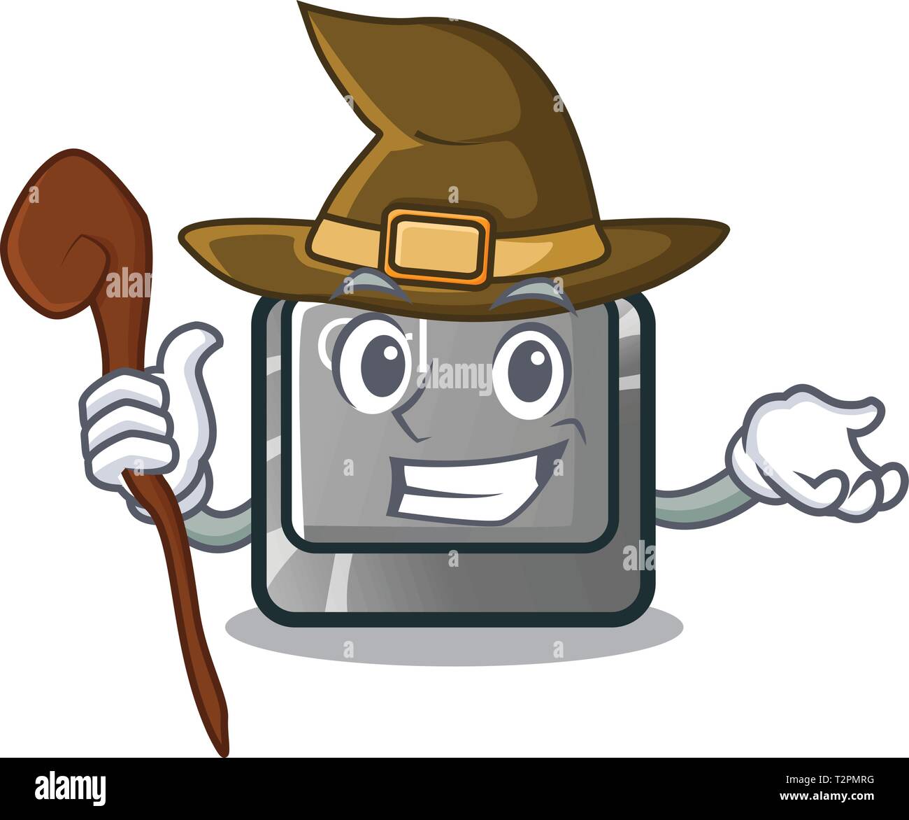 Witch character ctrl button attached on computer vector illustration ...