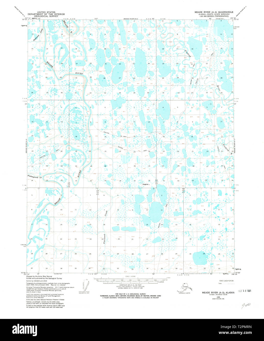 USGS TOPO Map Alaska AK Meade River A-2 357405 1955 63360 Restoration ...