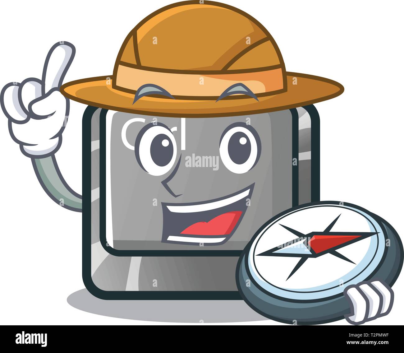 Explorer Character Ctrl Button Attached On Computer Vector Illustration