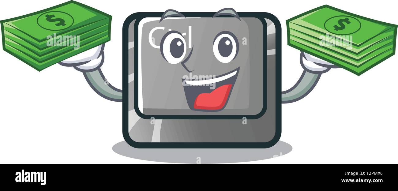 With Money Bag Character Ctrl Button Attached On Computer Vector