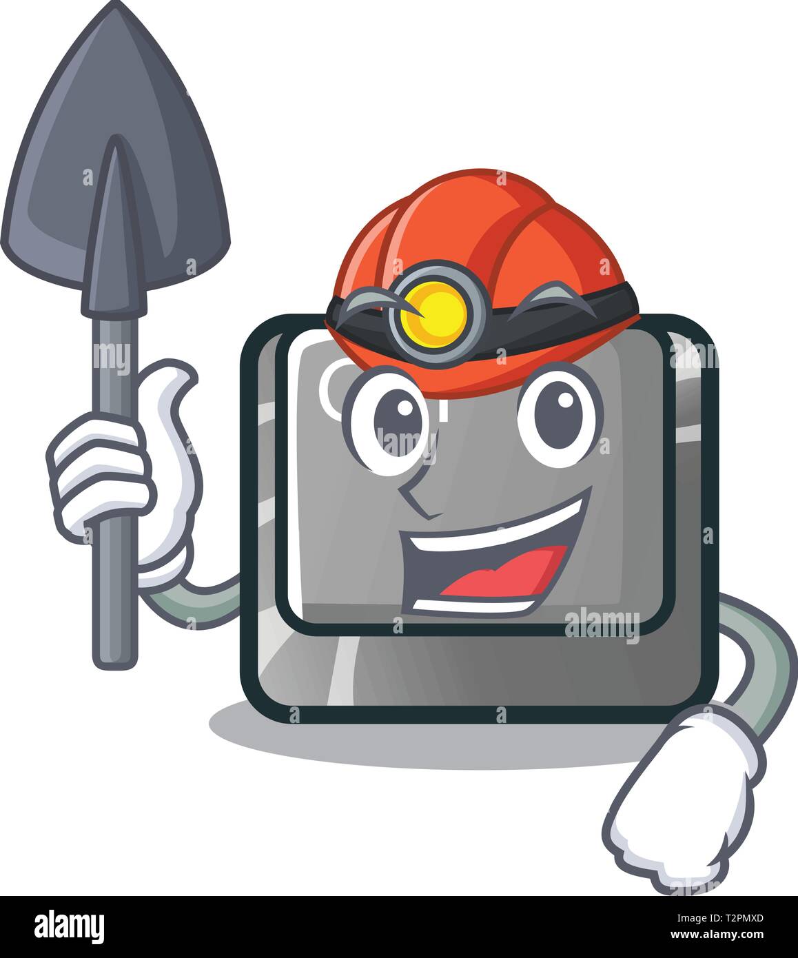 Miner Character Ctrl Button Attached On Computer Vector Illustration