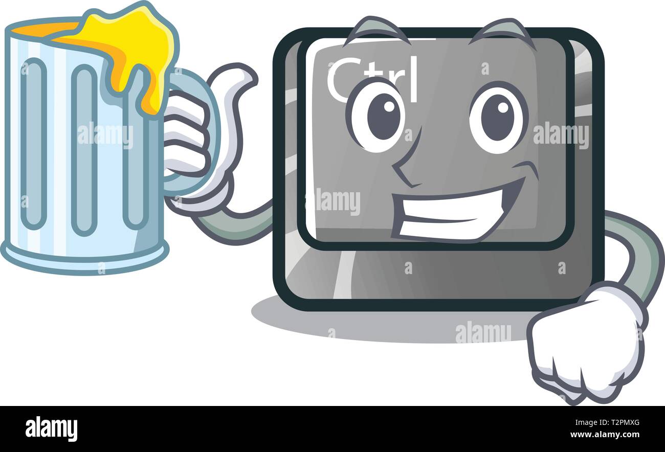 With Juice Character Ctrl Button Attached On Computer Vector