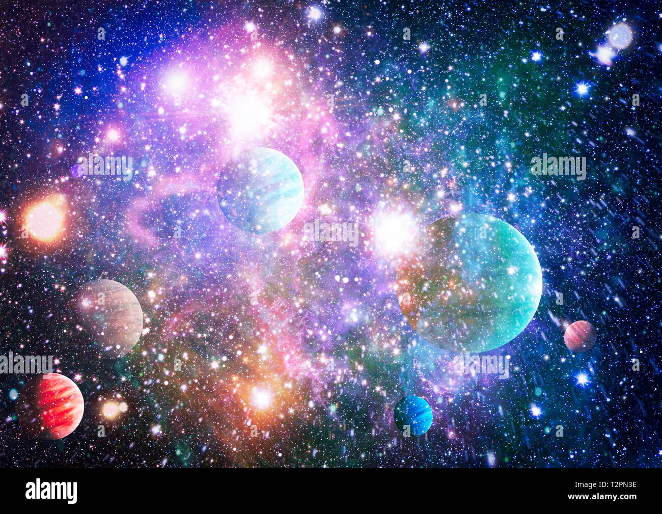 Stars of a planet and galaxy in a free space. Elements of this image ...