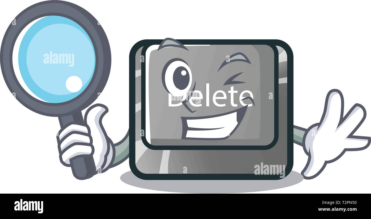 Detective cartoon delete button located on keyboard vector illustration ...