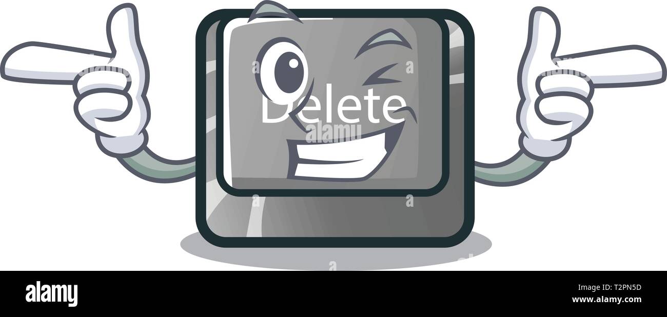 Wink cartoon delete button located on keyboard vector illustration ...