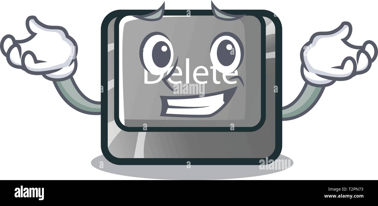Grinning cartoon delete button located on keyboard vector illustration ...