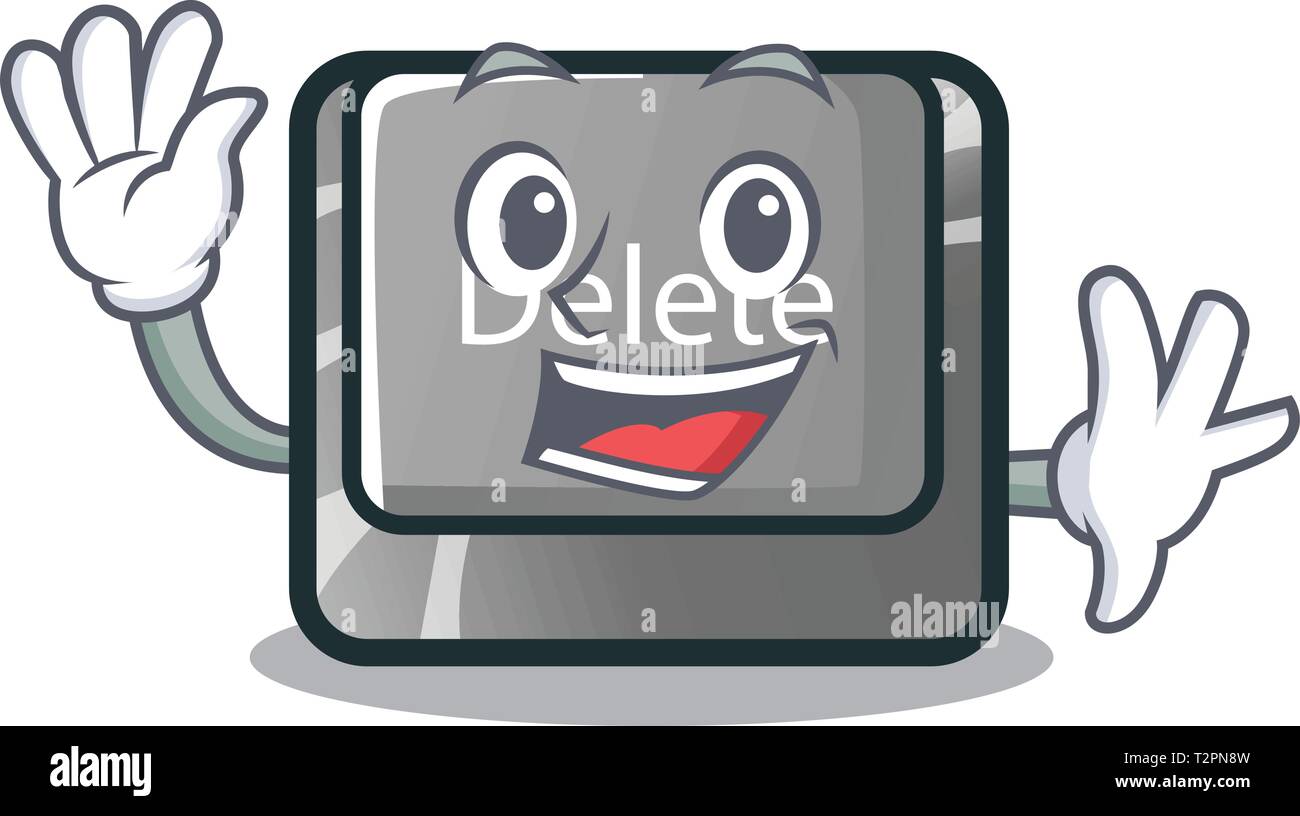 Waving cartoon delete button located on keyboard vector illustration ...