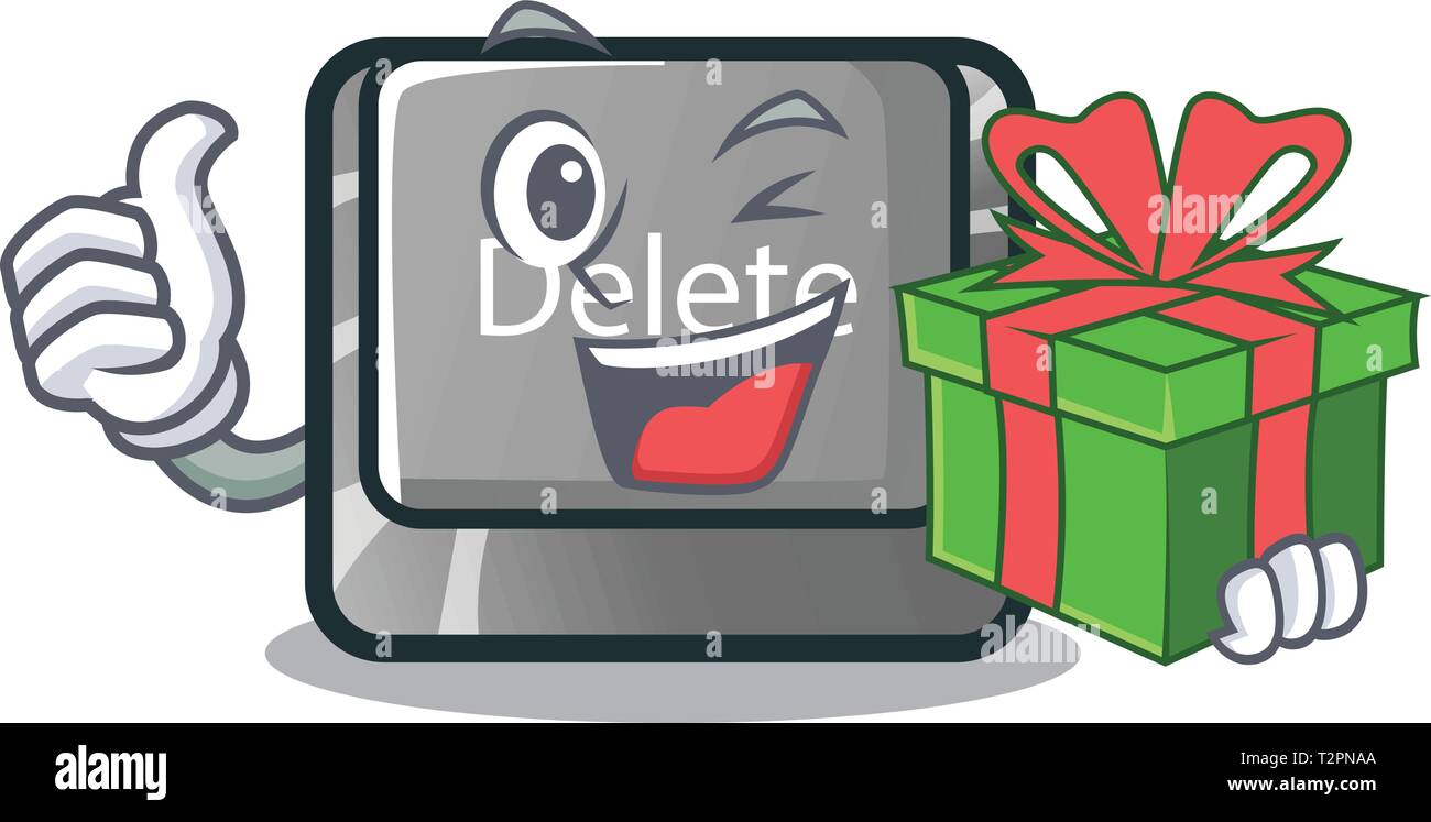 With gift delete button in the shape mascot vector illustration Stock ...