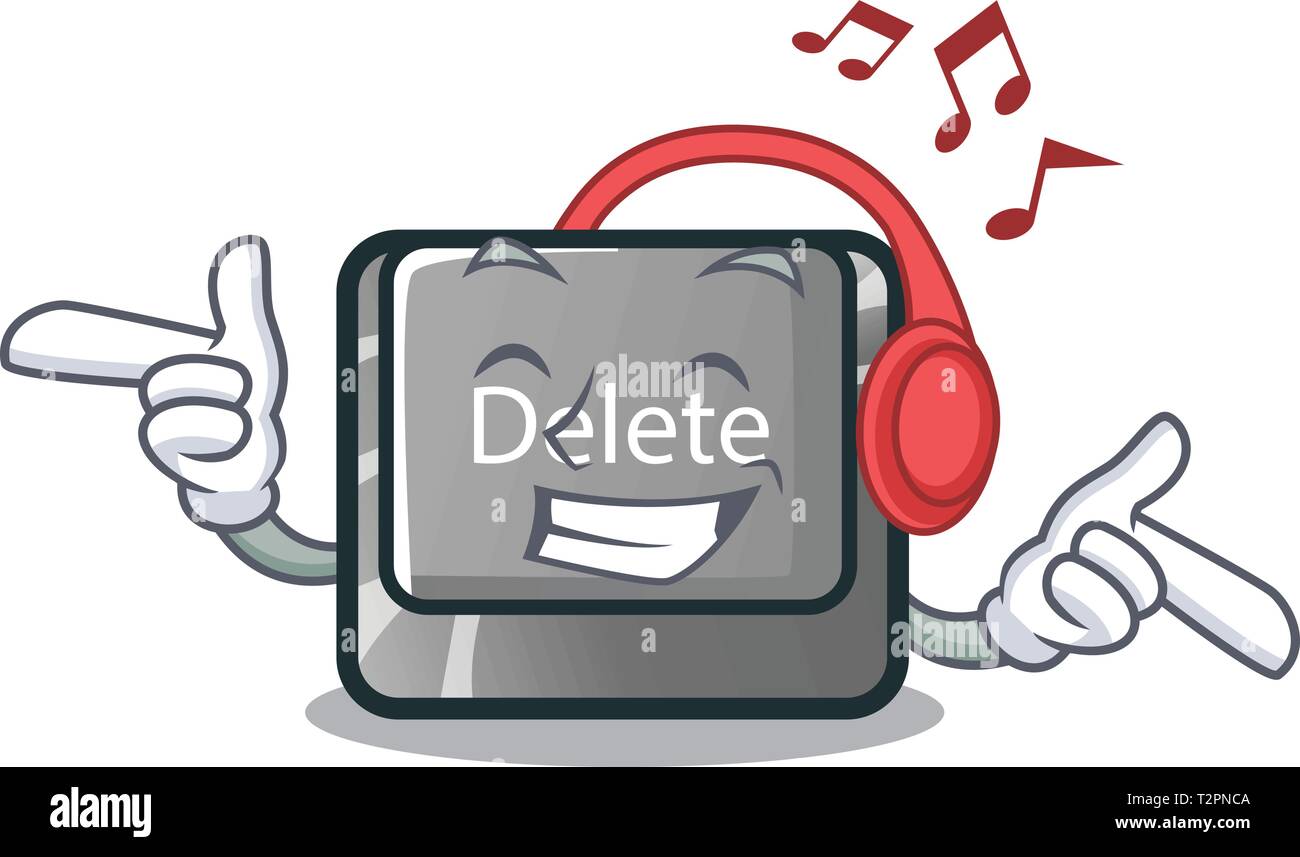 Listening music delete button in the shape mascot vector illustration ...