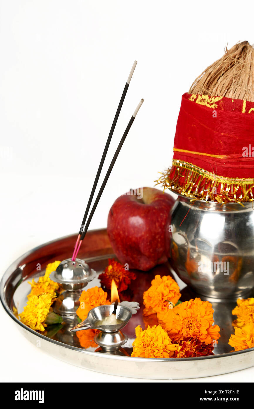 Photo of beautifully Decorated Pooja Thali for festival celebration to ...