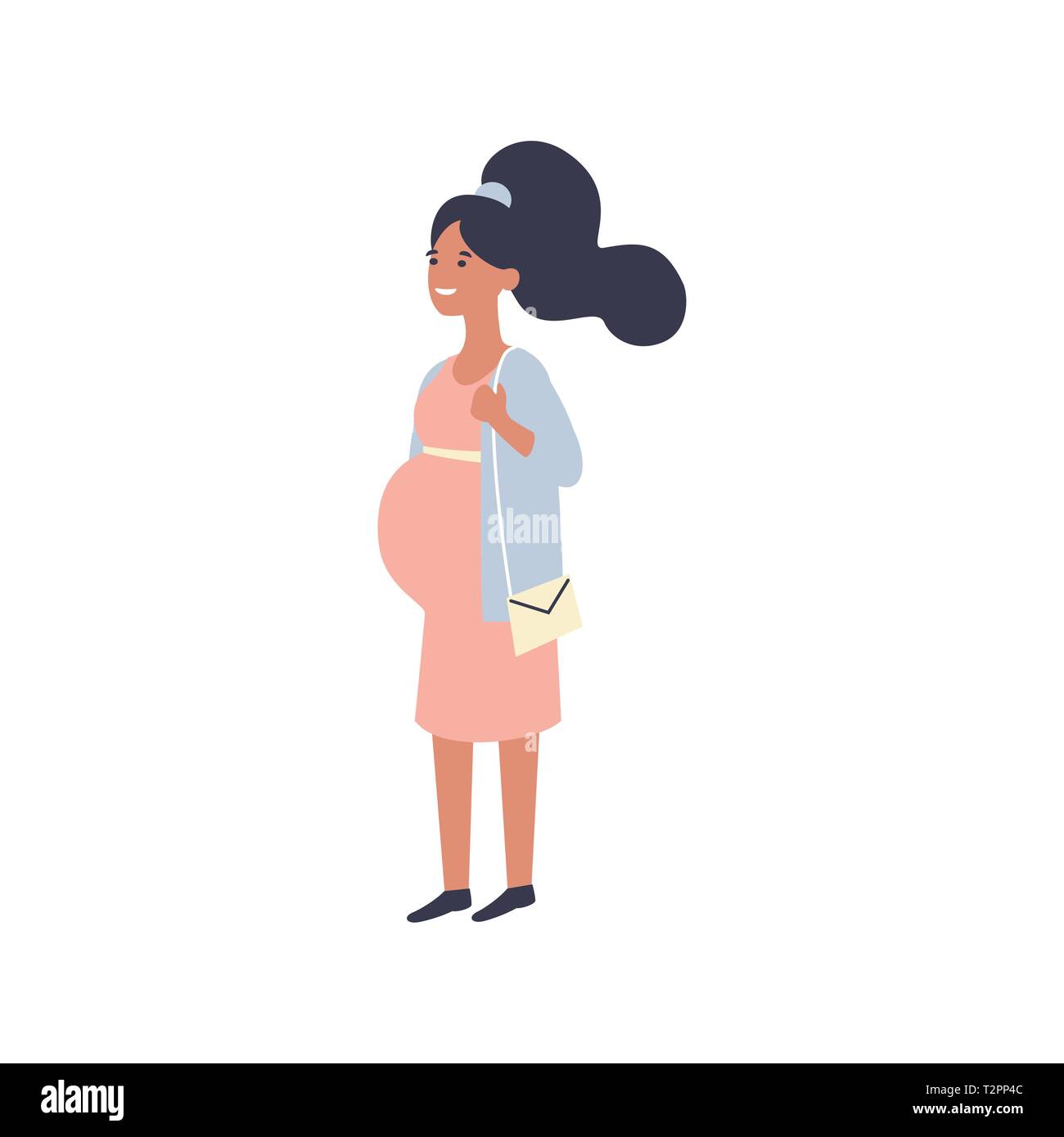 Young beautiful pregnant woman walking. Pregnancy vector illustration ...