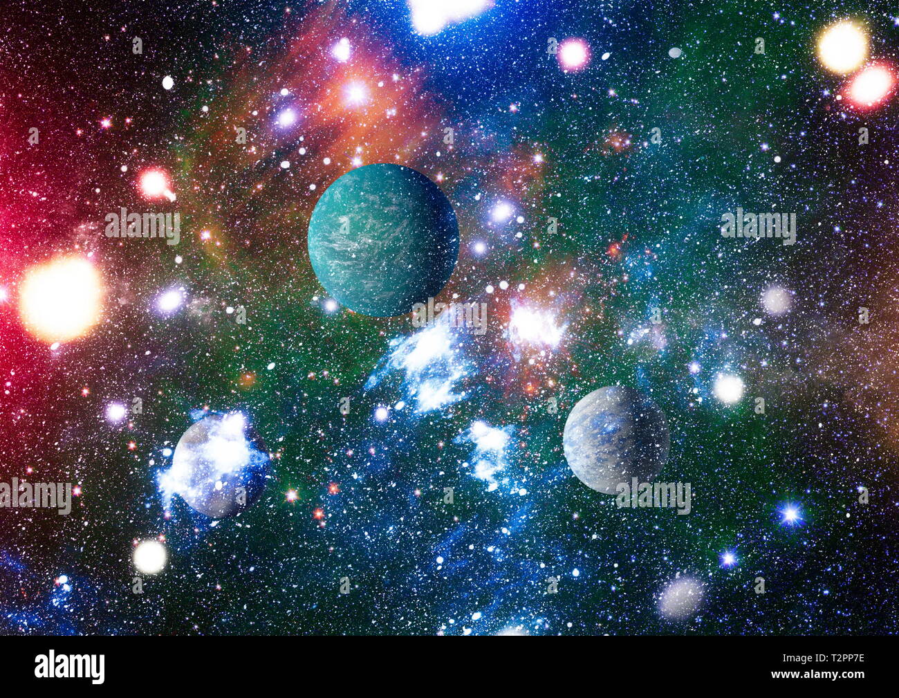 Stars of a planet and galaxy in a free space. Elements of this image ...