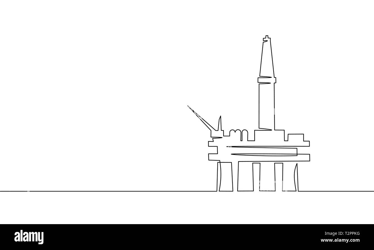 Single continuous line art ocean oil rig. Finance economy petrol ...