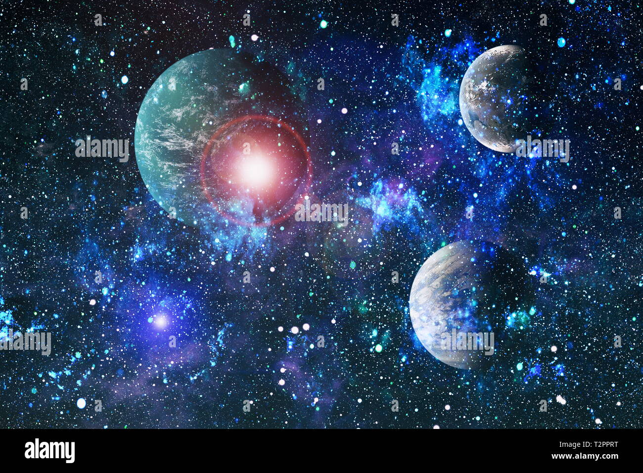 Stars of a planet and galaxy in a free space. Elements of this image ...