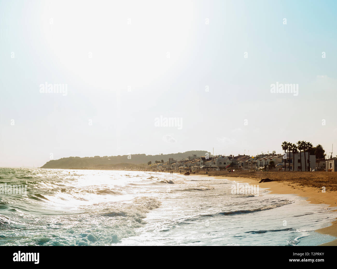 Beach on sunny day, Altafulla, Catalonia, Spain Stock Photo - Alamy