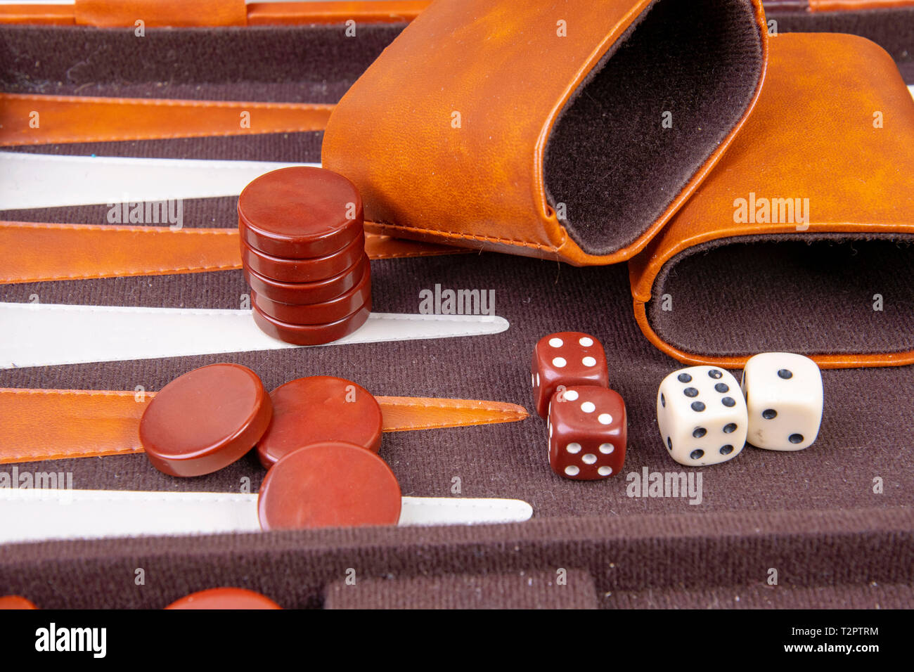 backgammon game with dice and dice cup Stock Photo - Alamy