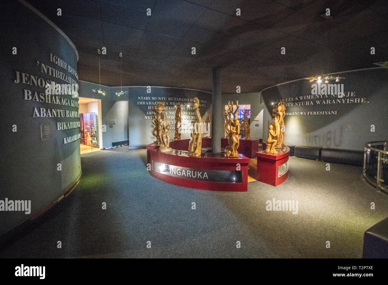 A carved wooden statue inside of the Kigali Genocide Memorial, Kigali ...