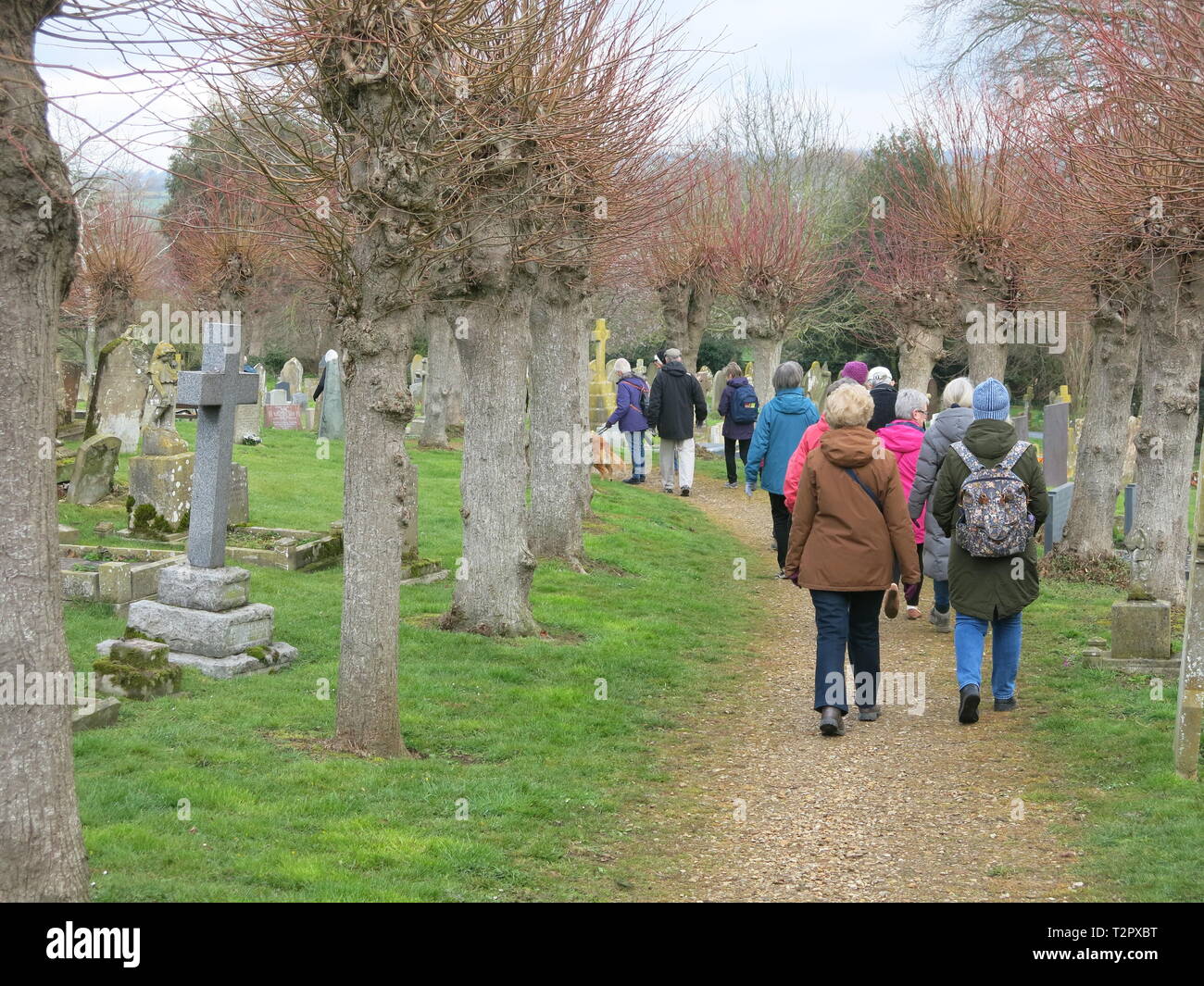 Keeping active: a group of people on a short health walk one weekday ...