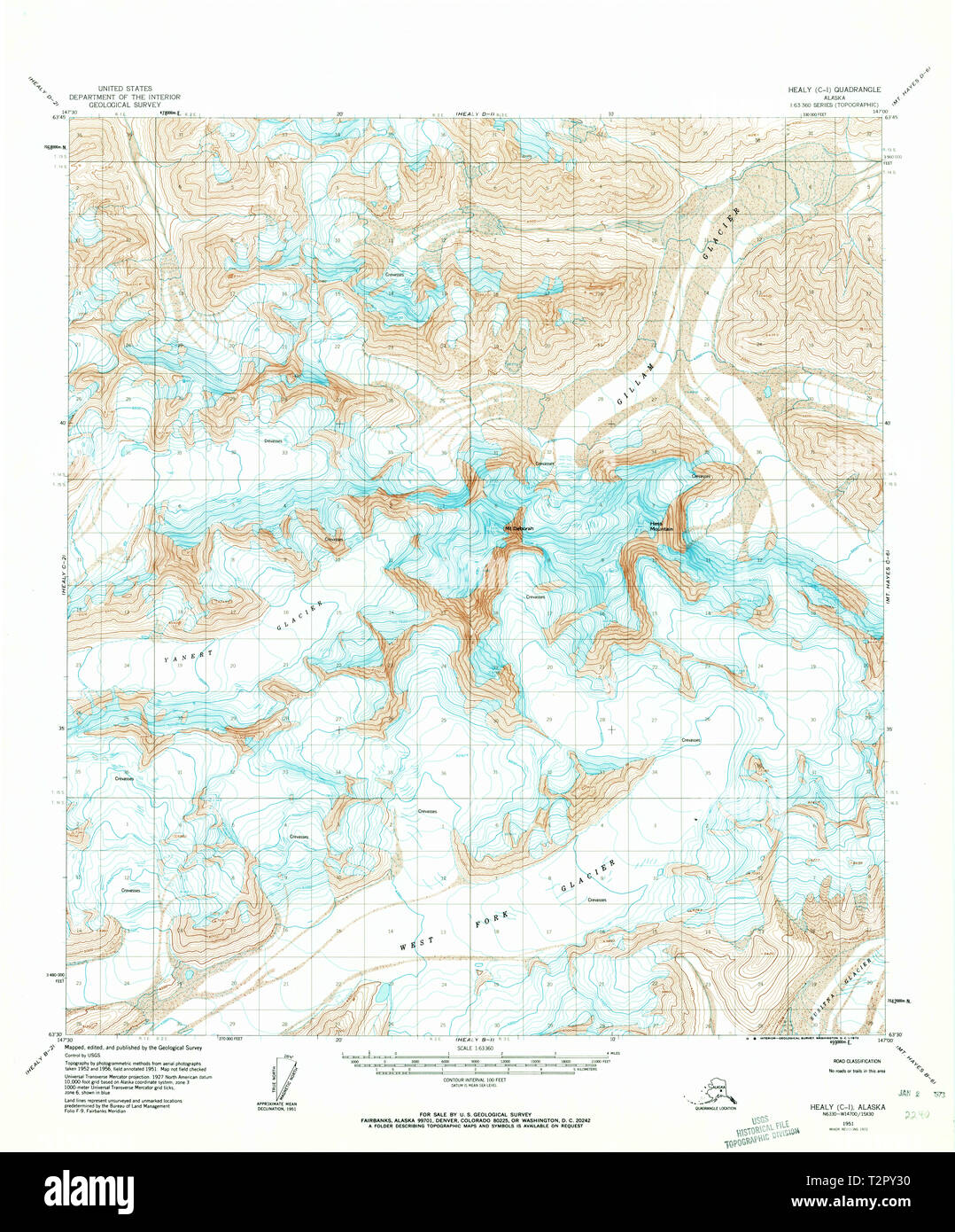 USGS TOPO Map Alaska AK Healy C-1 355957 1951 63360 Restoration Stock ...