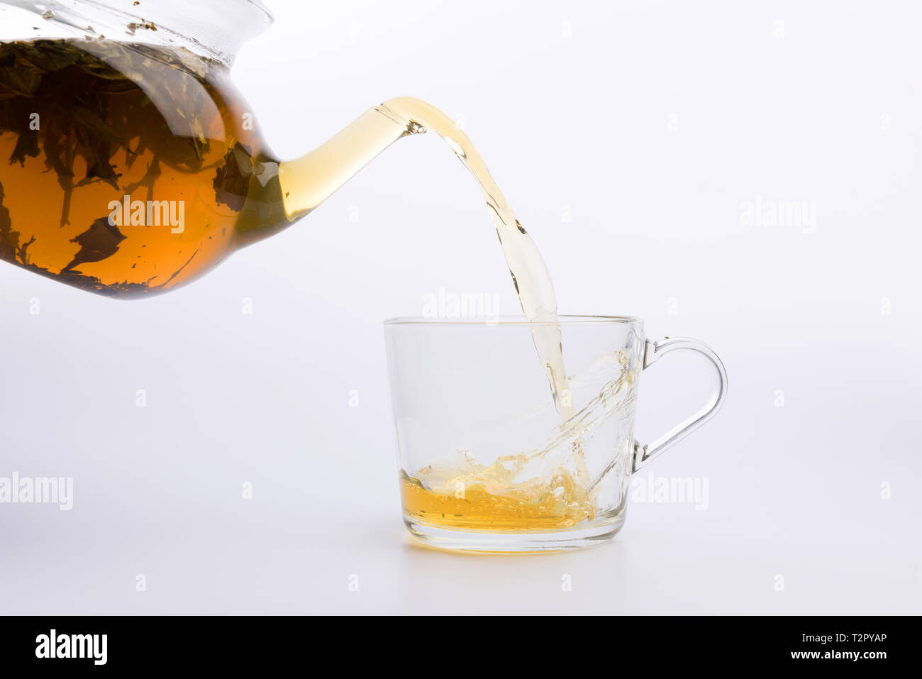 Splash in glass cup of green tea isolated on white background Stock ...