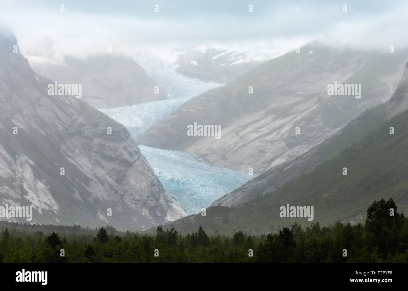 Summer overcast view to Nigardsbreen Glacier, Jostedal, Norway Stock ...