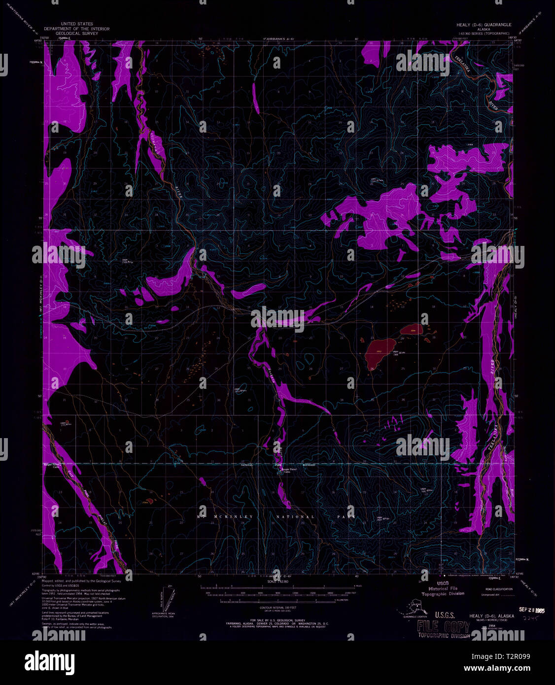USGS TOPO Map Alaska AK Healy D-6 356005 1954 63360 Inverted ...