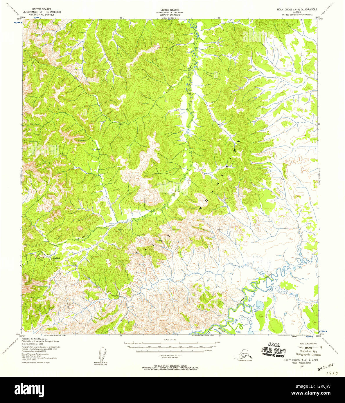 USGS TOPO Map Alaska AK Holy Cross A-4 356020 1952 63360 Restoration ...