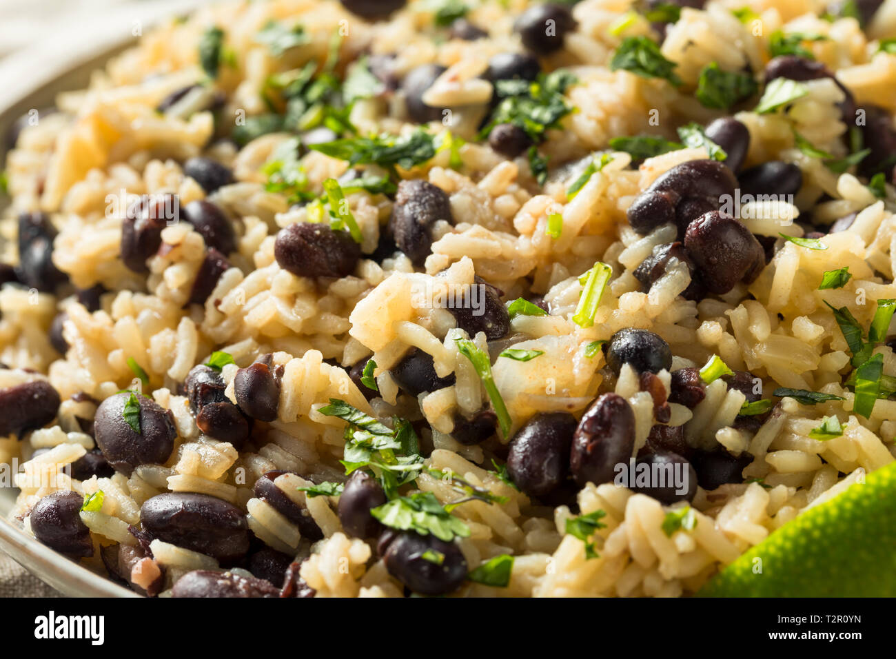Homemade Mexican Black Beans and Rice with Cilantro Stock Photo - Alamy