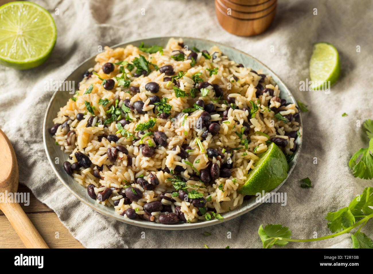 Homemade Mexican Black Beans and Rice with Cilantro Stock Photo - Alamy